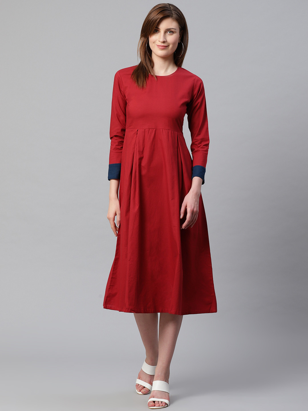 Buy VARUSHKA Women Red Solid A Line Dress - Ethnic Dresses for Women ...