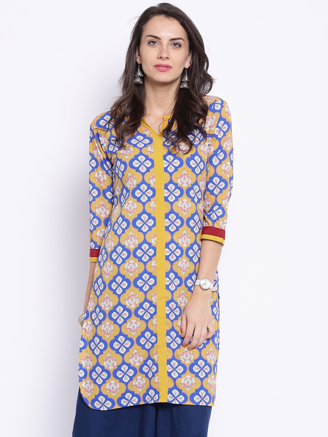 Buy Anouk Mustard Yellow And Blue Digital Print Kurta Kurtas For Women