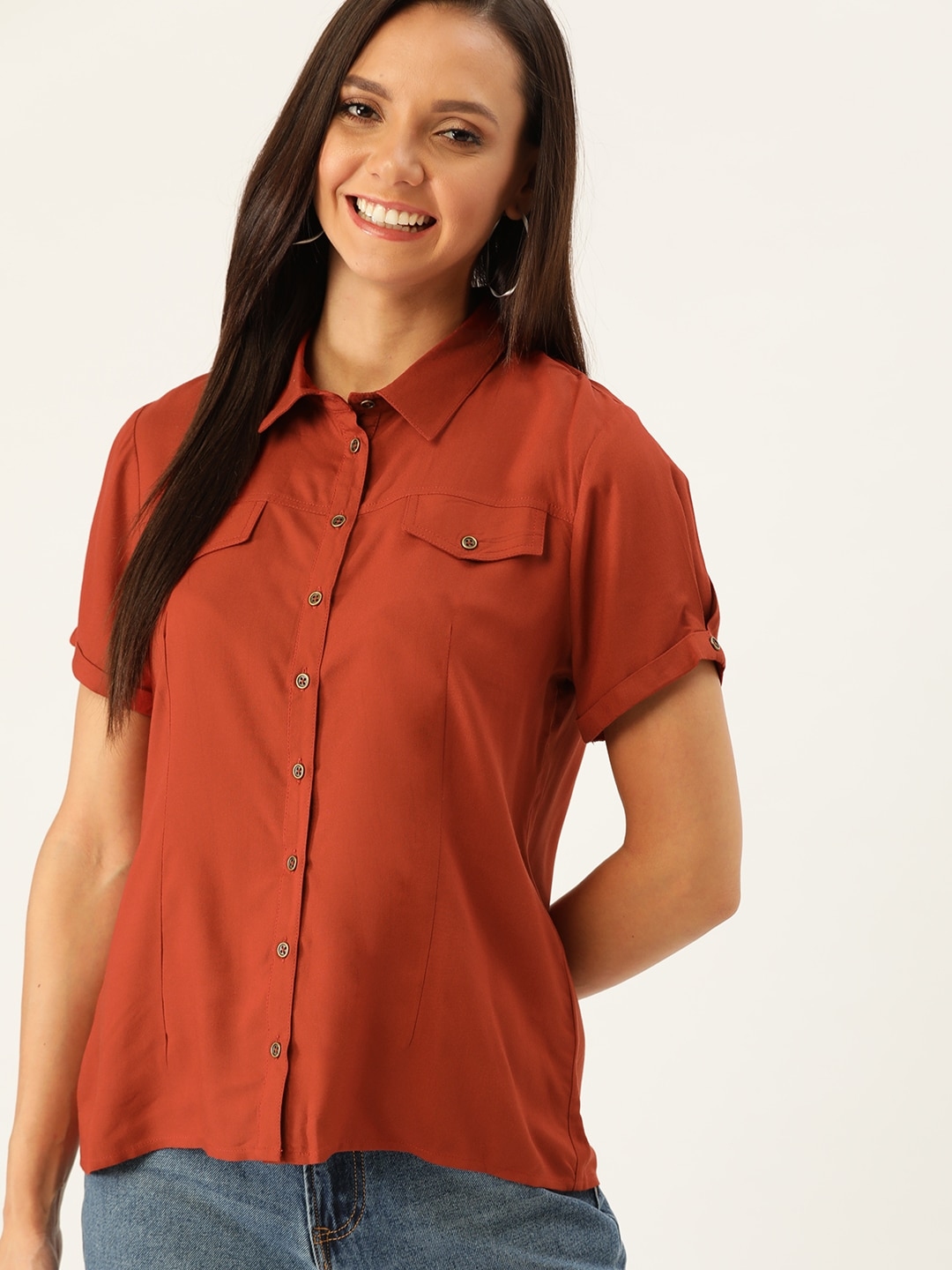 Buy Dressberry Women Rust Red Regular Fit Solid Casual Sustainable