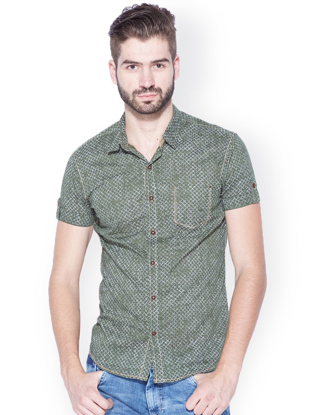 Buy Mufti Olive Printed Slim Fit Casual Shirt - Shirts for Men 1168650 ...