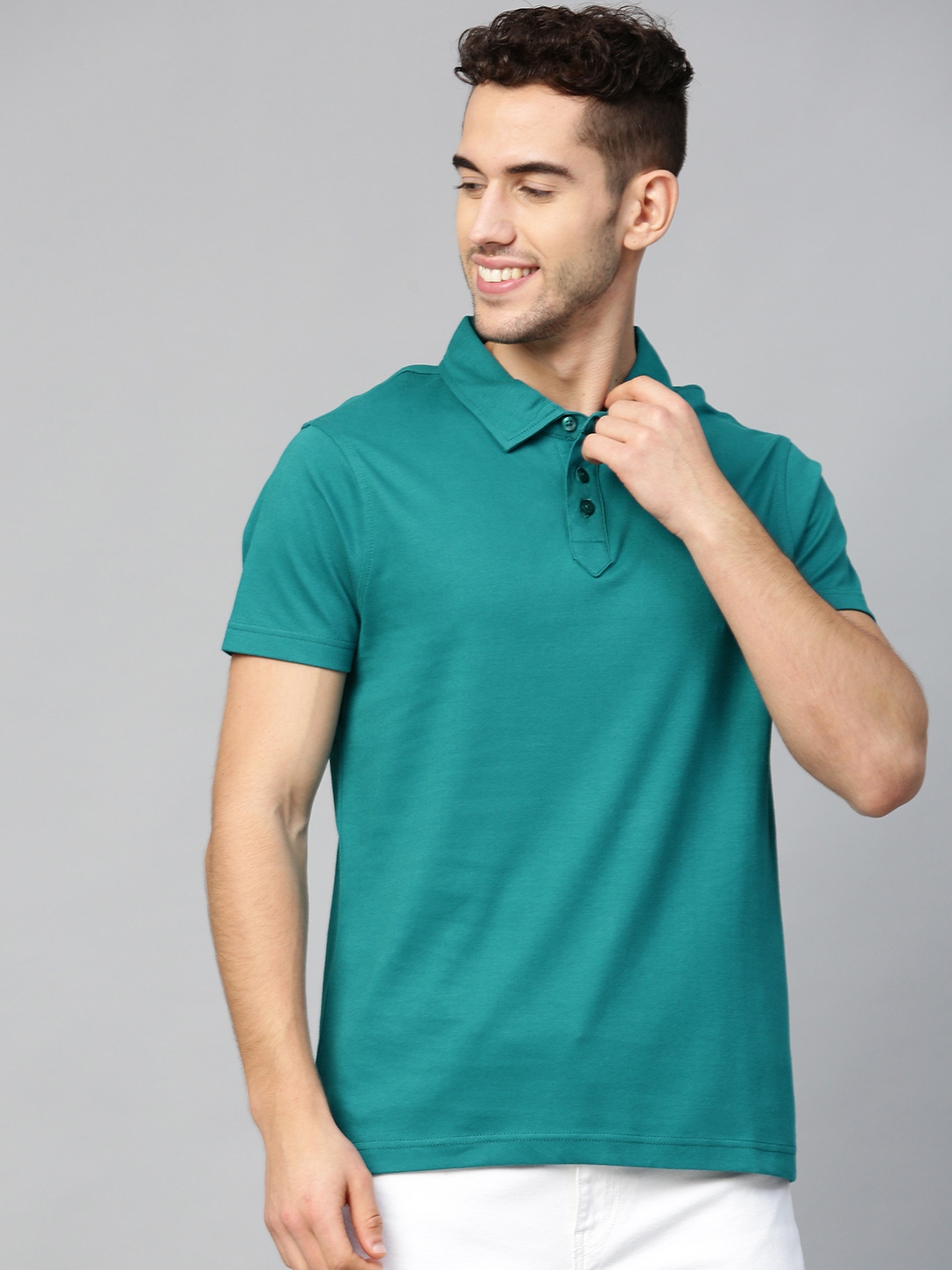 Buy Mast And Harbour Men Teal Blue Solid Polo Collar T Shirt Tshirts