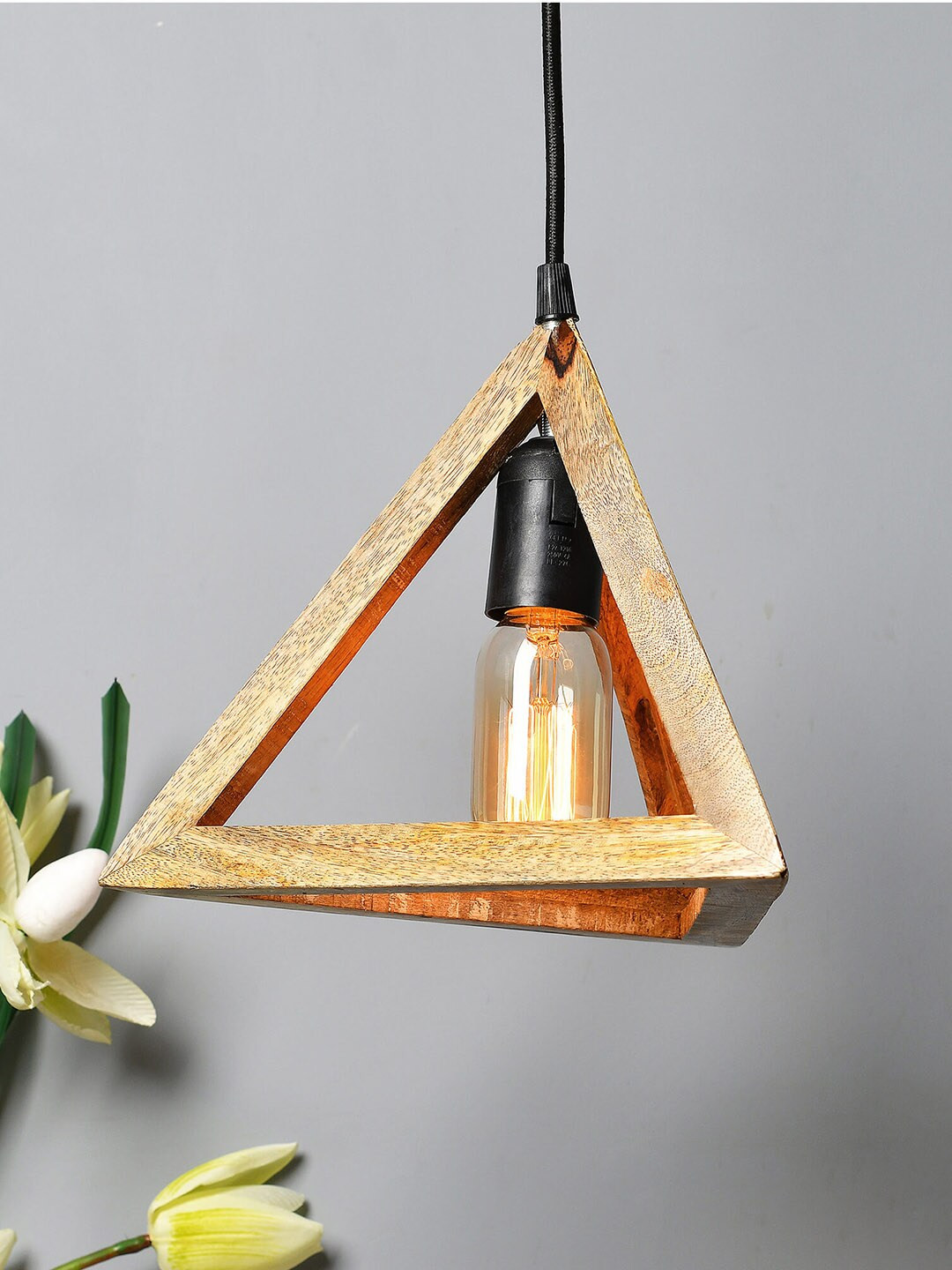 Buy Homesake Beige Solid Handcrafted Wooden Triangle Hanging Light ...