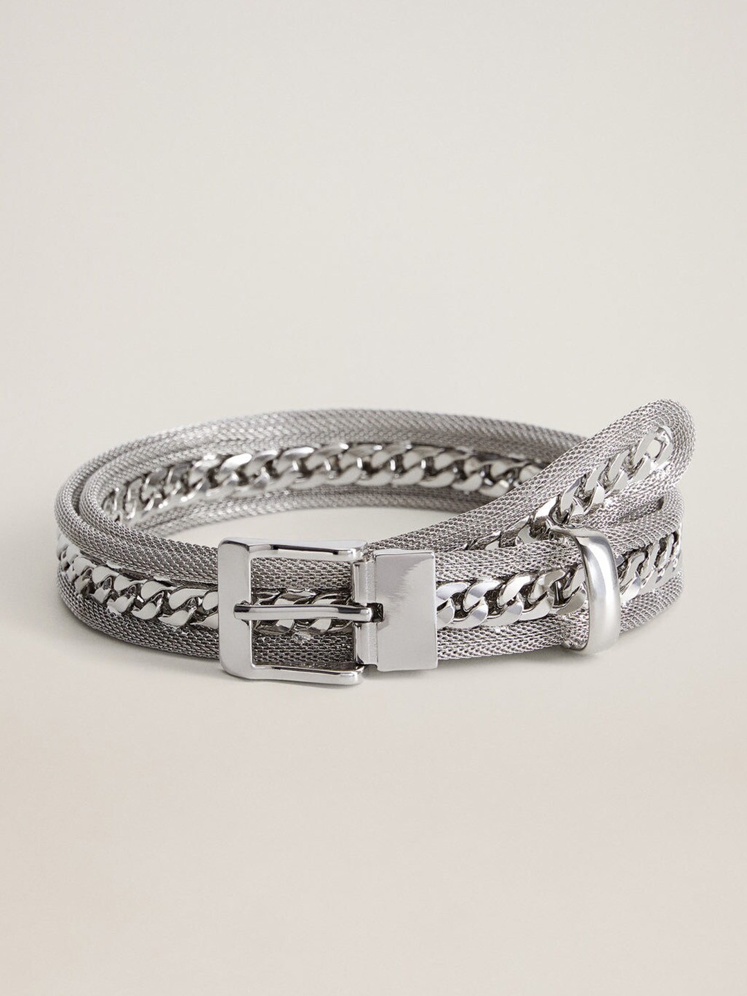 Buy MANGO Women Oxidised Silver Toned Chain Link Belt - Belts for Women ...