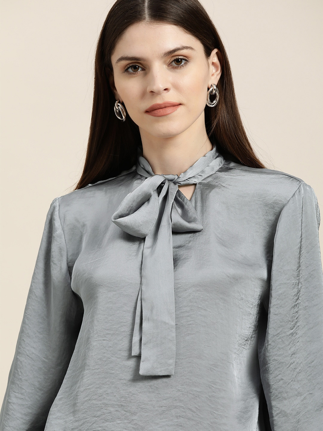 Buy Her By Invictus Women Grey Satin Finish Solid Top - Tops for Women ...