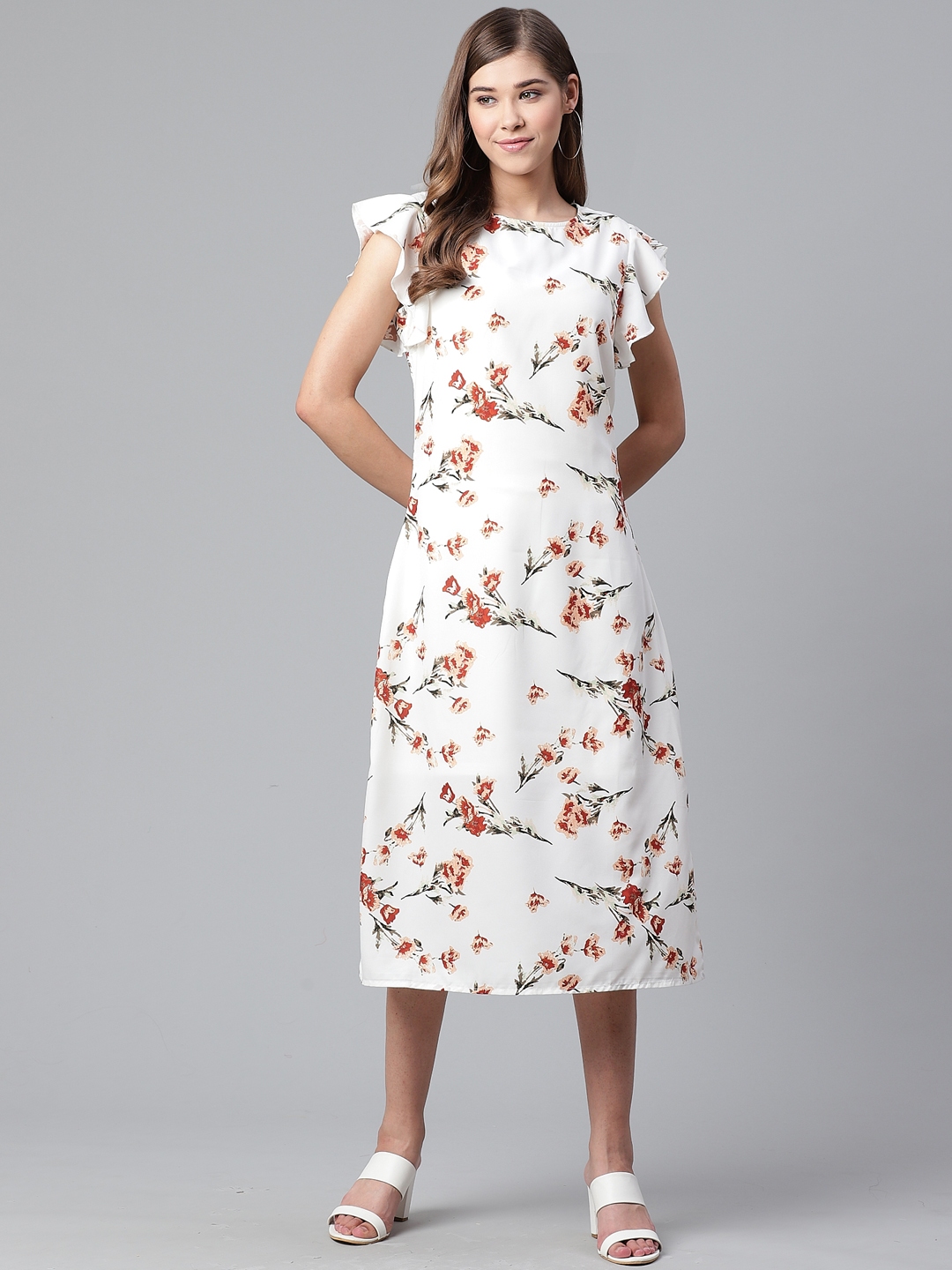 Buy Mast And Harbour Women Off White And Rust Orange Printed A Line Dress