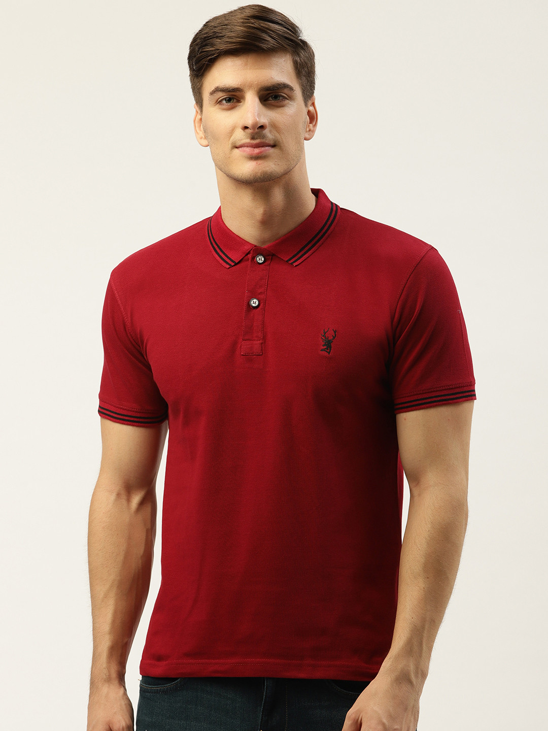 Buy PORTBLAIR Men Maroon Solid Polo Collar T Shirt - Tshirts for Men ...