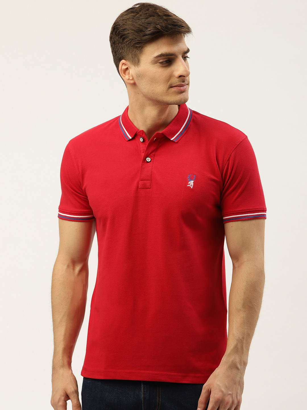 Buy PORTBLAIR Men Red Solid Polo Collar T Shirt - Tshirts for Men ...