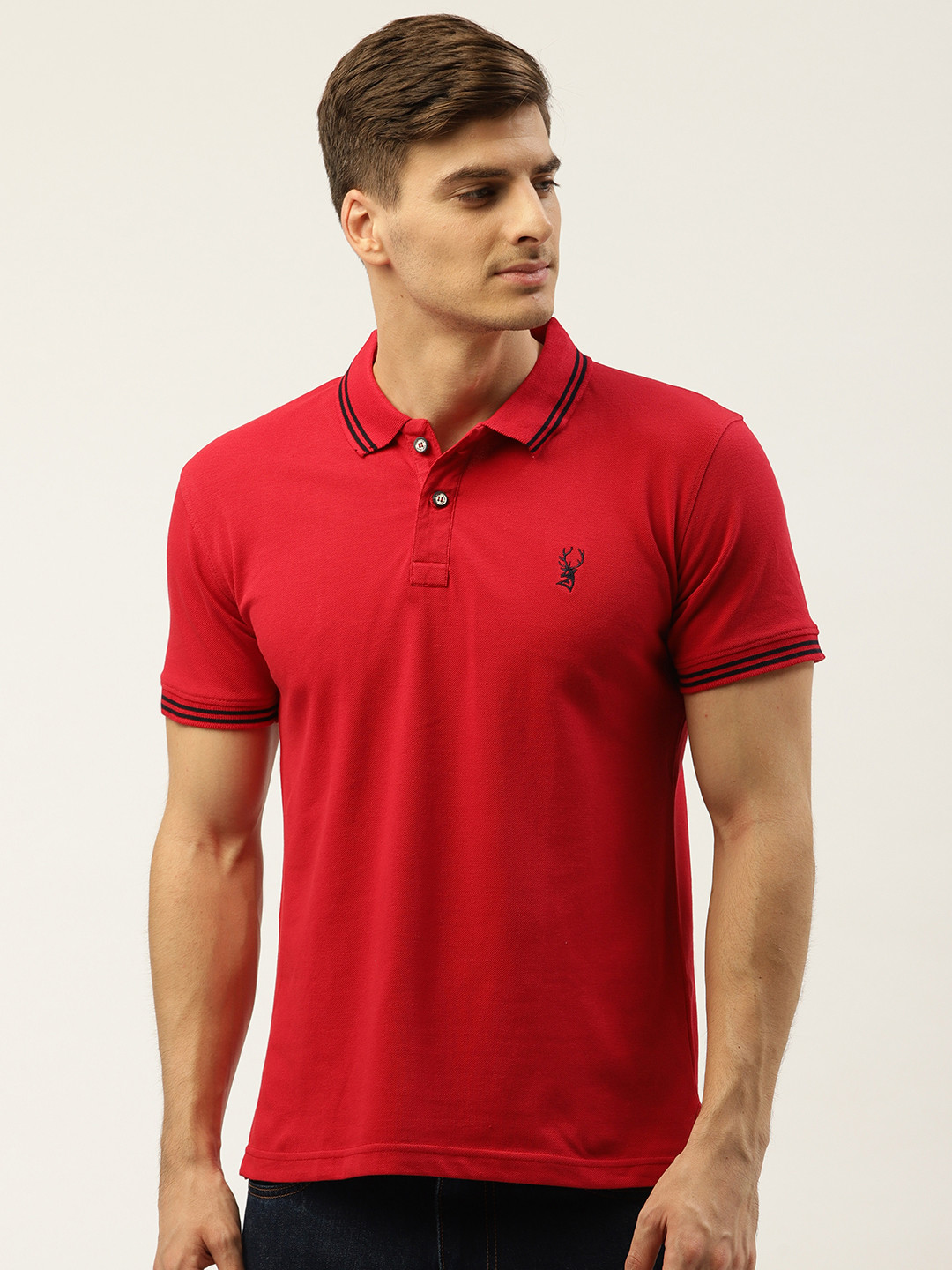 Buy PORTBLAIR Men Red Solid Polo Collar T Shirt - Tshirts for Men ...