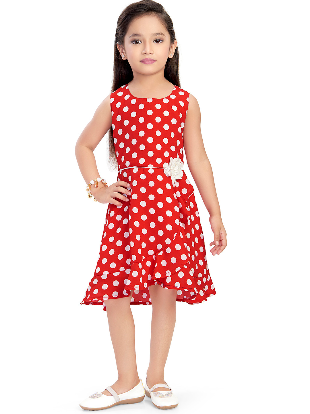 Buy Doodle Girls Red & White Polka Dot Print A Line Dress - Dresses for ...