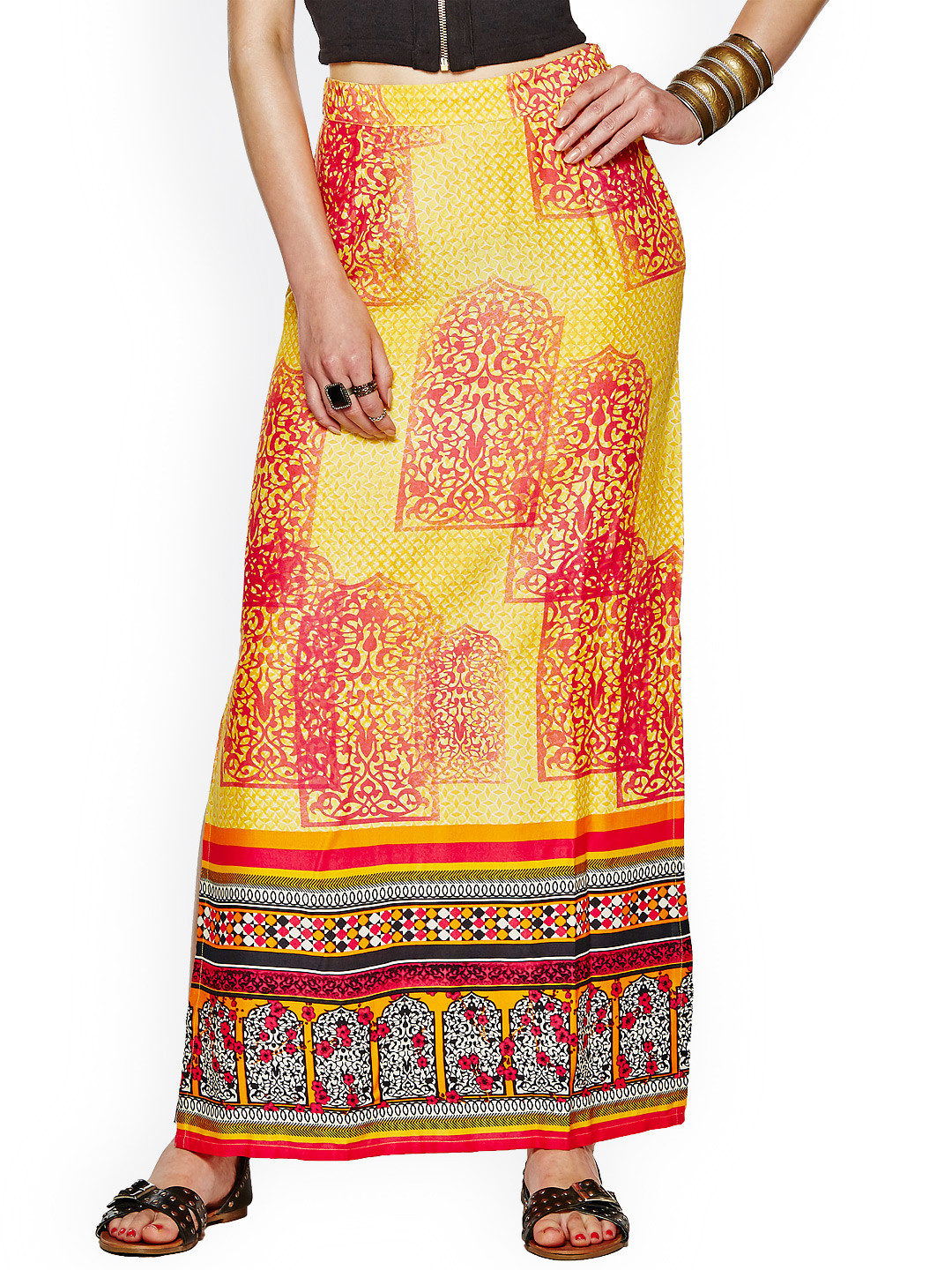 Buy Global Desi Yellow Printed Maxi Skirt - Skirts for Women 1172244 ...