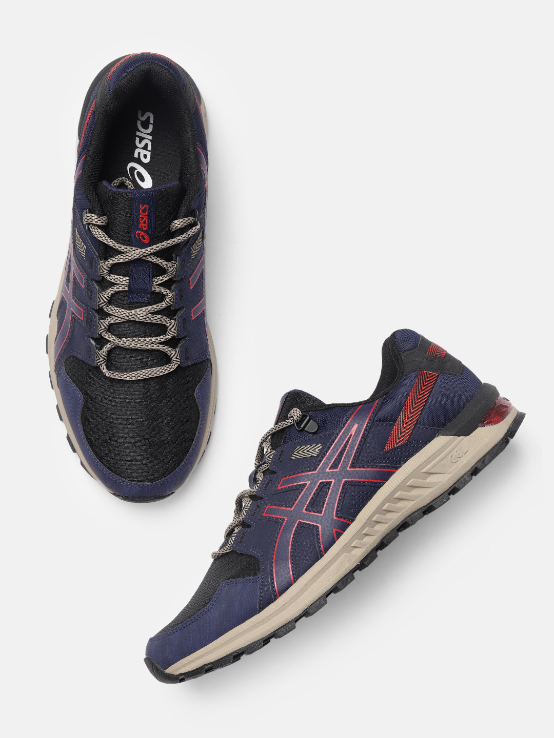 Buy ASICS Men Navy Blue & Black Woven Design Gel Citrek Running Shoes ...
