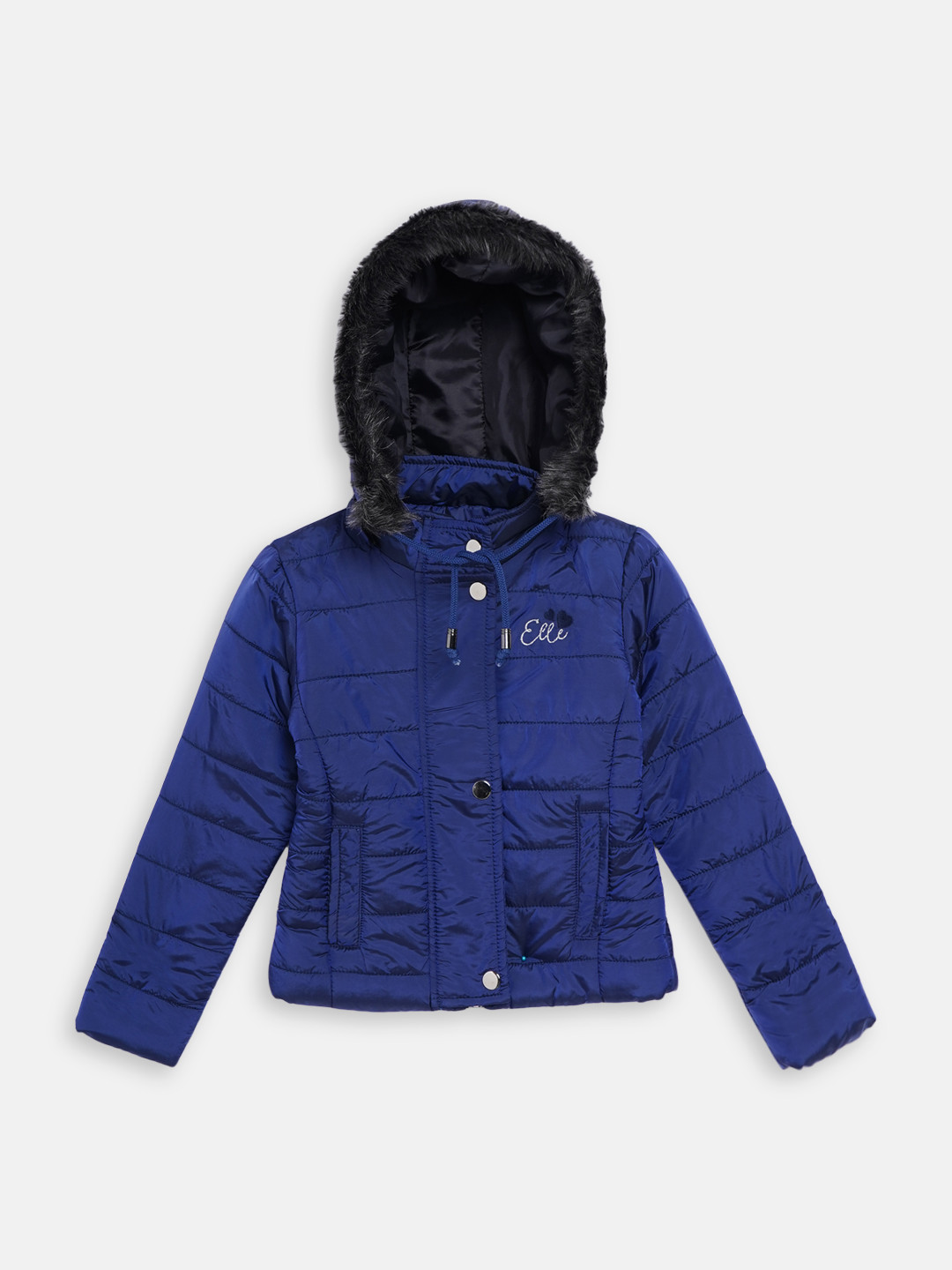 Buy ELLE Girls Navy Blue Solid Puffer Jacket - Jackets for Girls ...