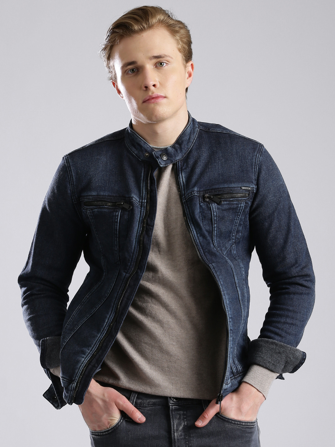 Buy GAS Blue Slim Fit Denim Jacket - Jackets for Men 1174010 | Myntra