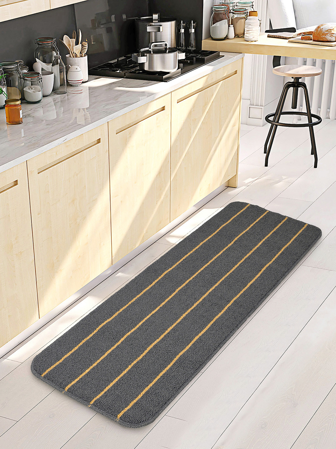 Buy Saral Home Grey & Gold Coloured Striped Anti Skid Floor Runner ...