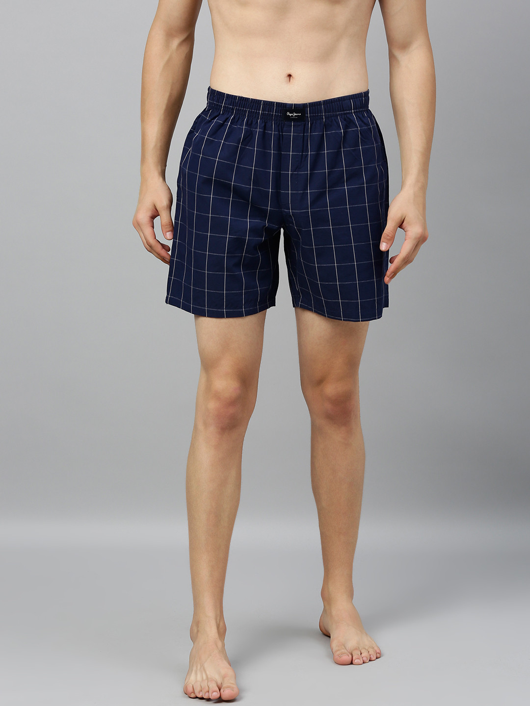 Buy Pepe Jeans Men Navy Blue & White Checked Pure Cotton Boxers ...