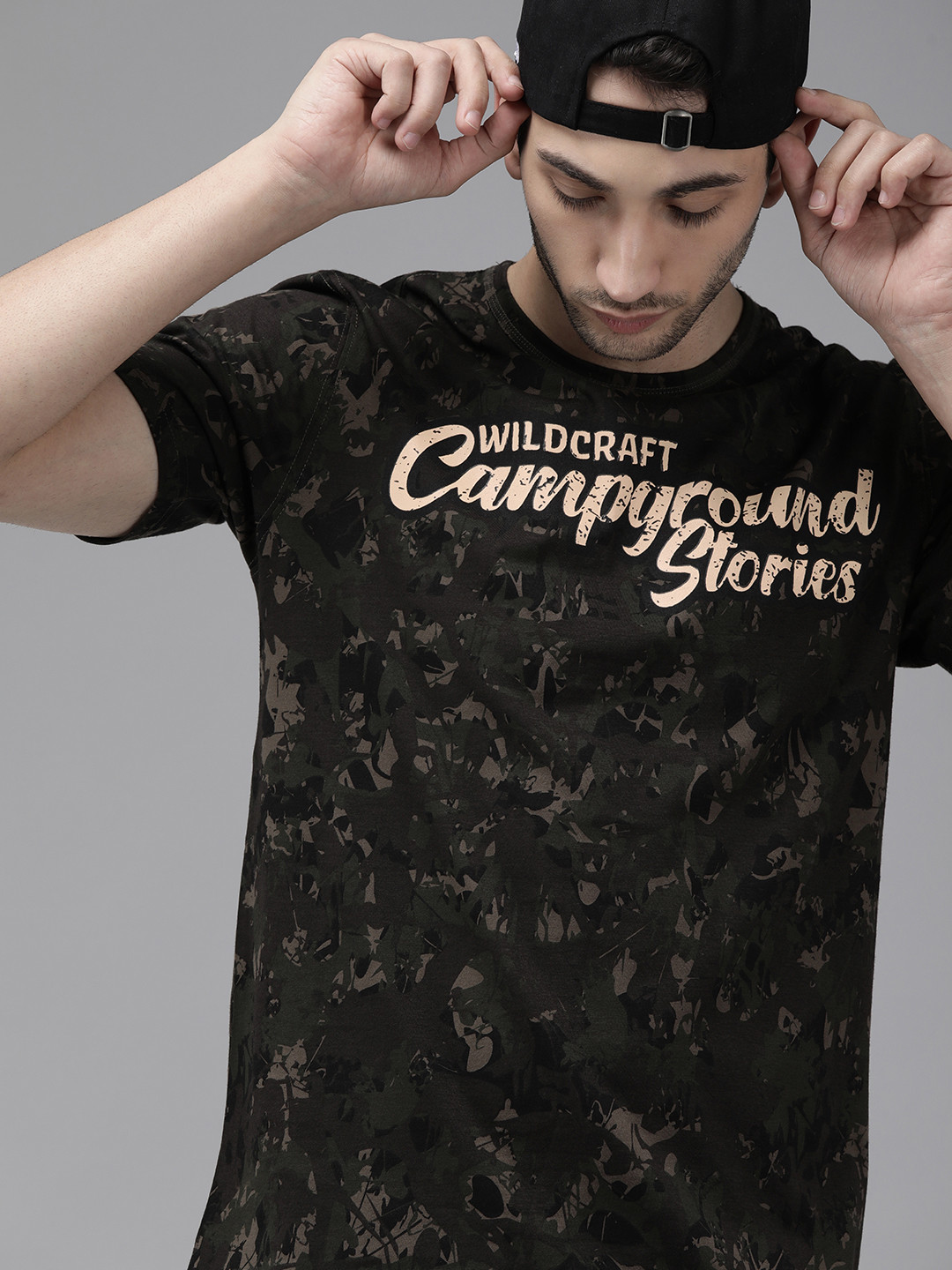 Buy Wildcraft Men Brown Olive Green Camouflage Pure Cotton T Shirt With ...