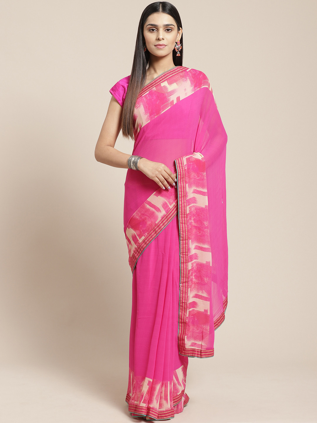 Buy Mitera Pink Checked Saree - Sarees for Women 11753684 | Myntra