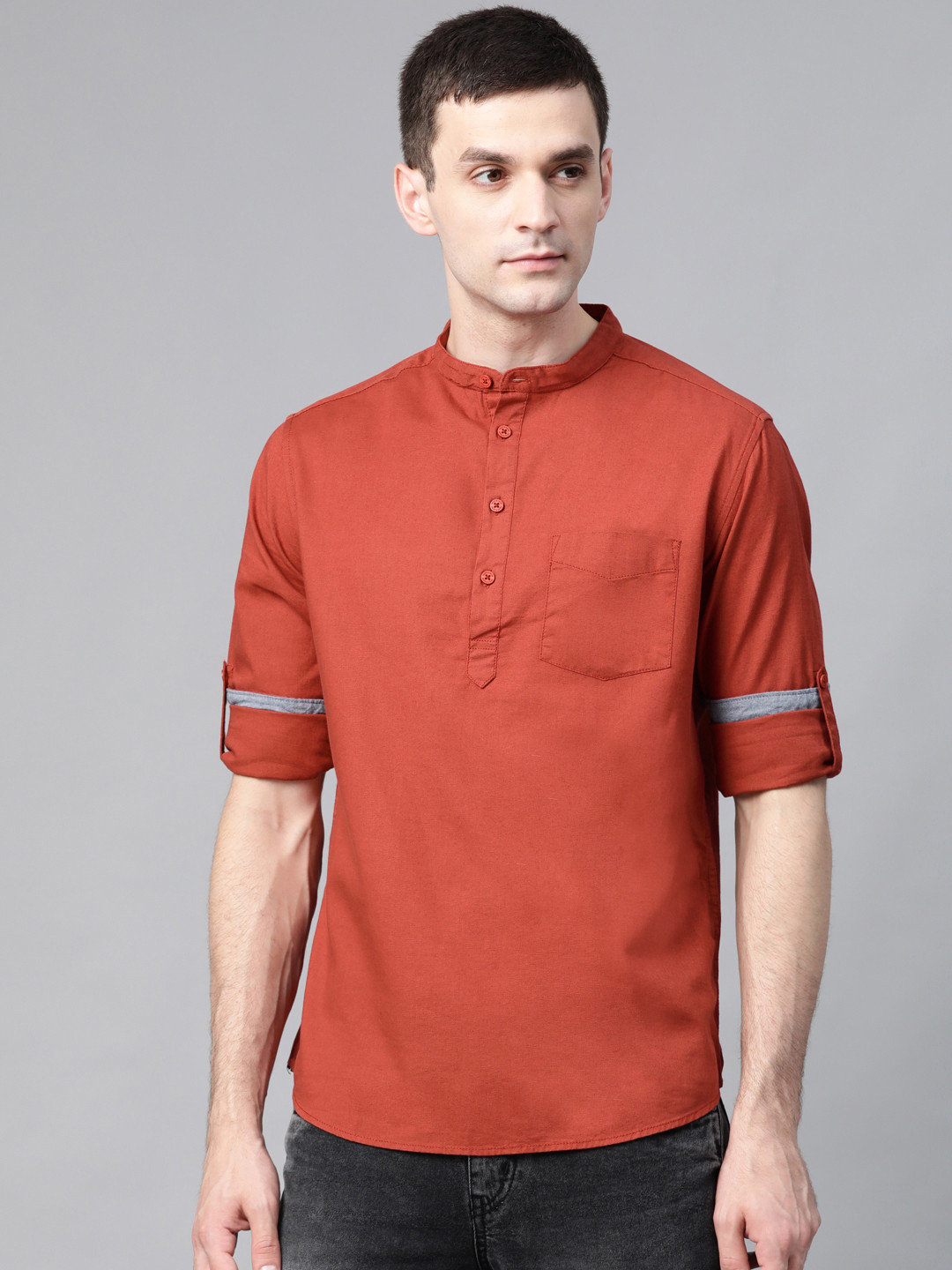 Buy HERE&NOW Men Rust Red Slim Fit Solid Casual Shirt - Shirts for Men ...