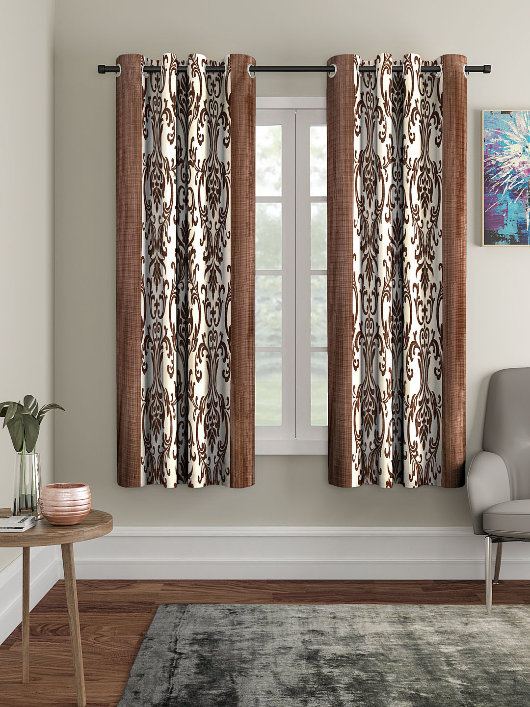 Buy Cortina Brown & Cream Coloured Set Of 2 Window Curtains - Curtains ...