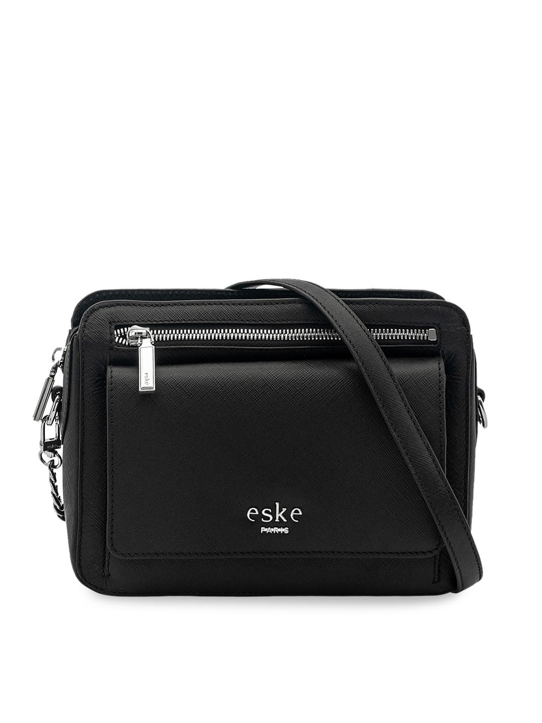 Buy Eske Black Solid Leather Sling Bag - Handbags for Women 11764030 ...