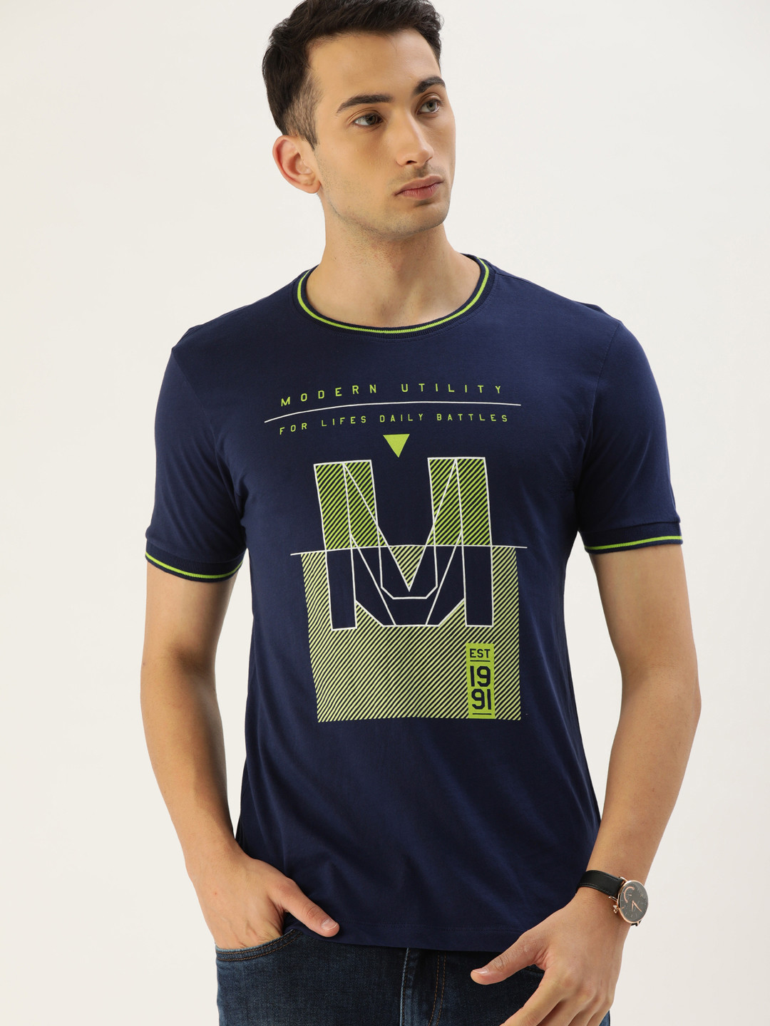 Buy Flying Machine Men Blue Printed Round Neck T Shirt - Tshirts for ...