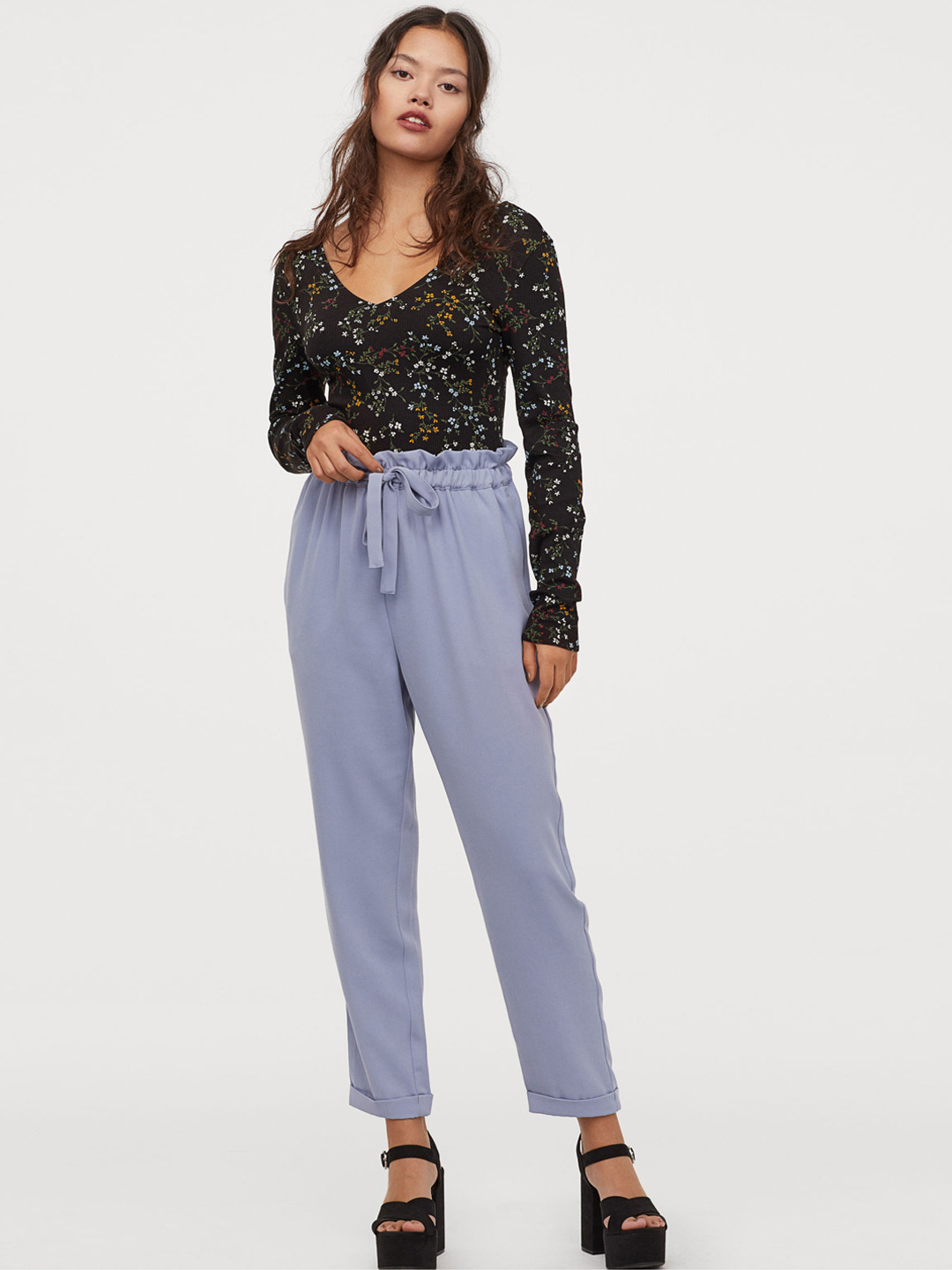 Buy H M Women Blue Solid Paper Bag Trousers Trousers For Women buy-h-m-women-blue-solid-paper-bag-trousers-trousers-for-women
