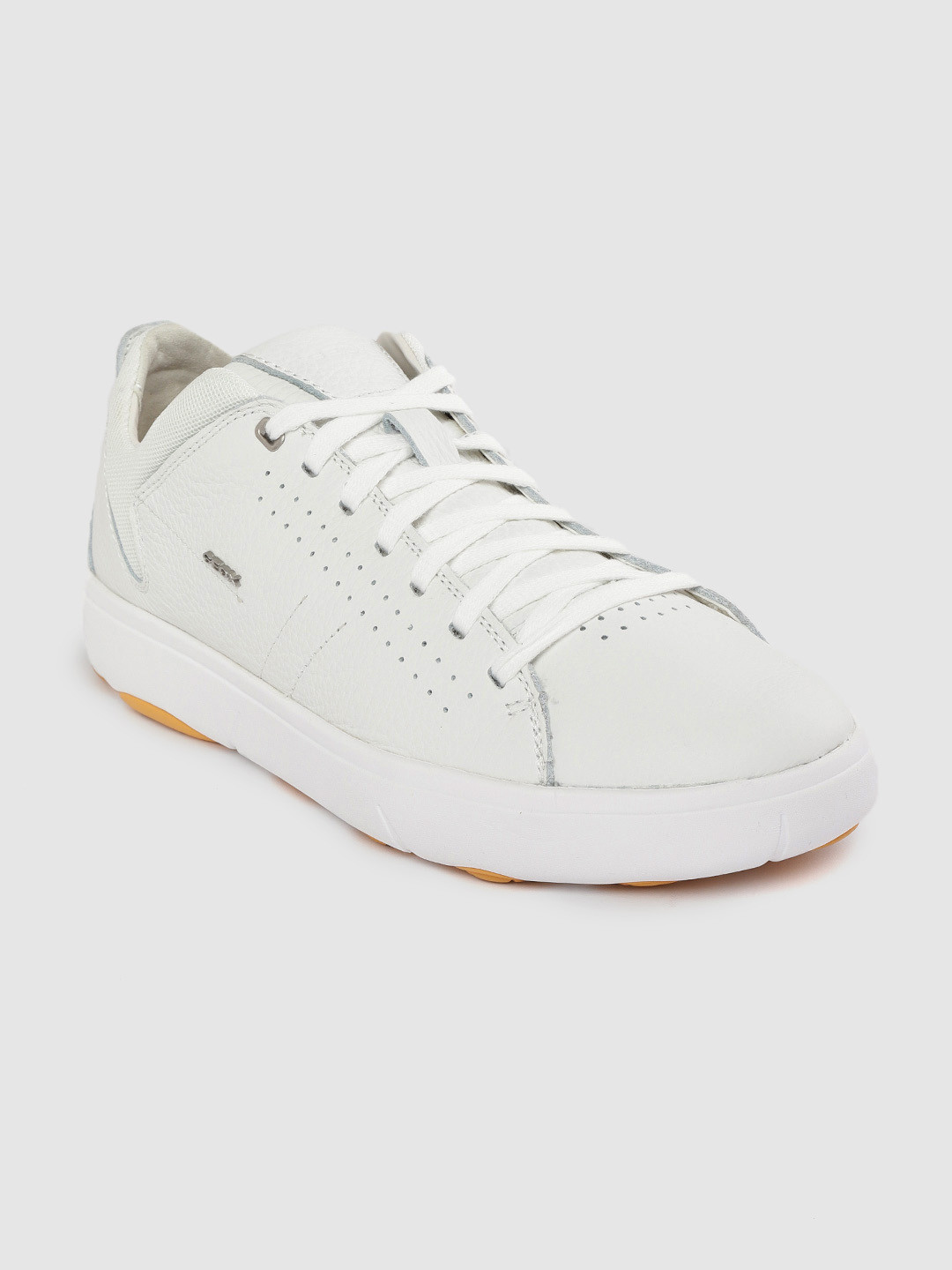 Buy Geox Men White Leather Perforated Detail Water Repellent Sneakers ...