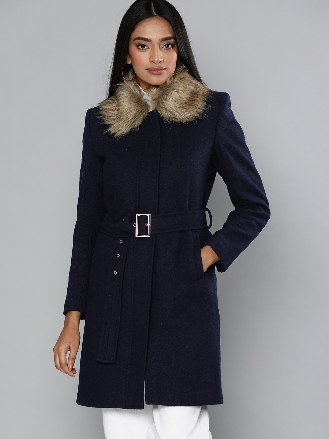 Buy Chemistry Women Navy Blue Solid Overcoat - Coats for Women 11775140 ...