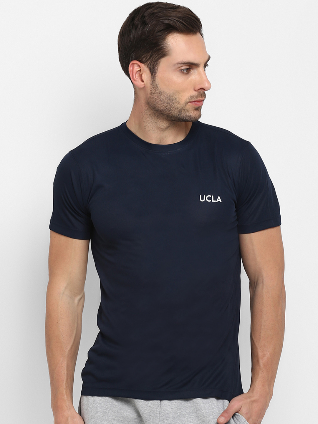 Buy UCLA Men Navy Blue Solid Round Neck T Shirt - Tshirts for Men ...