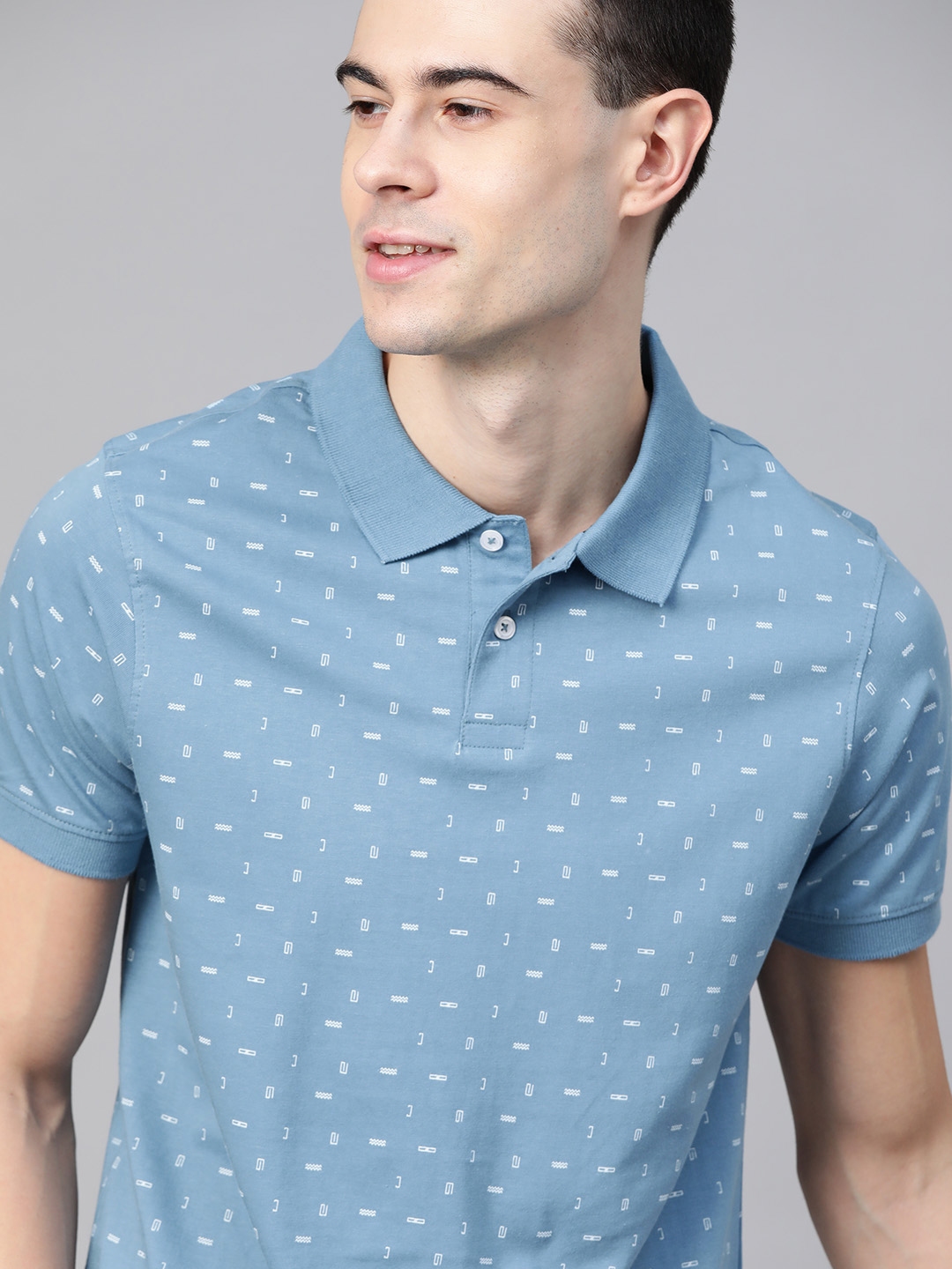 Buy Mast Harbour Men Blue White Printed Polo Collar Pure Cotton T Shirt