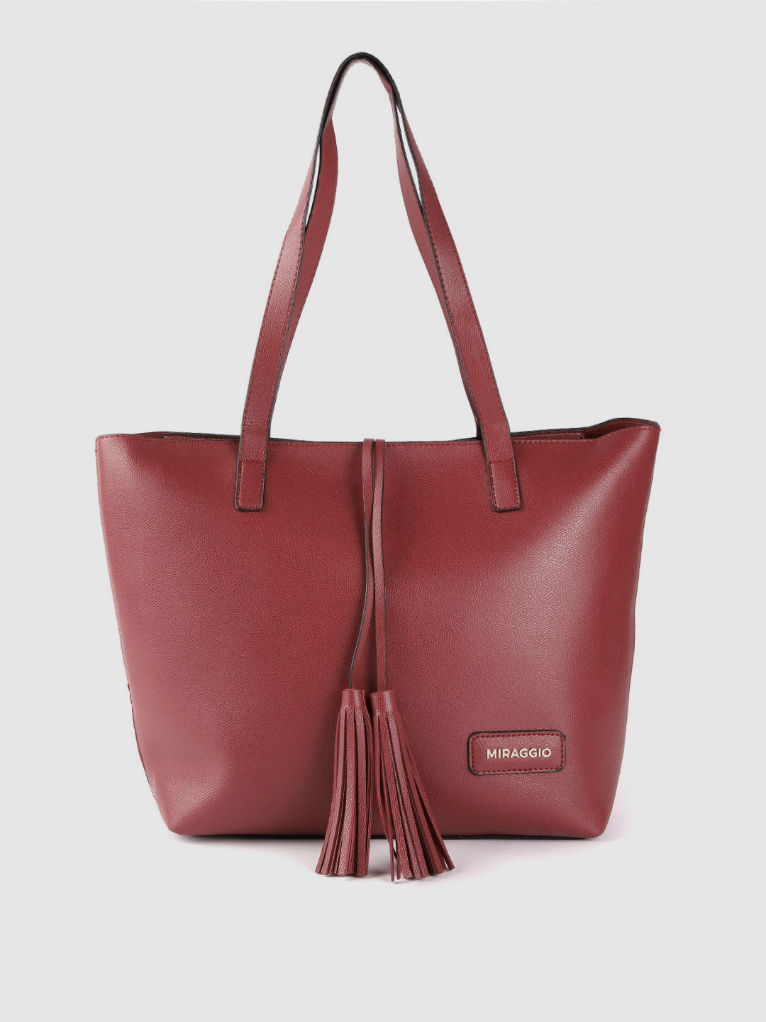 Buy MIRAGGIO Maroon Solid Shoulder Bag With Tasselled Detail - Handbags ...