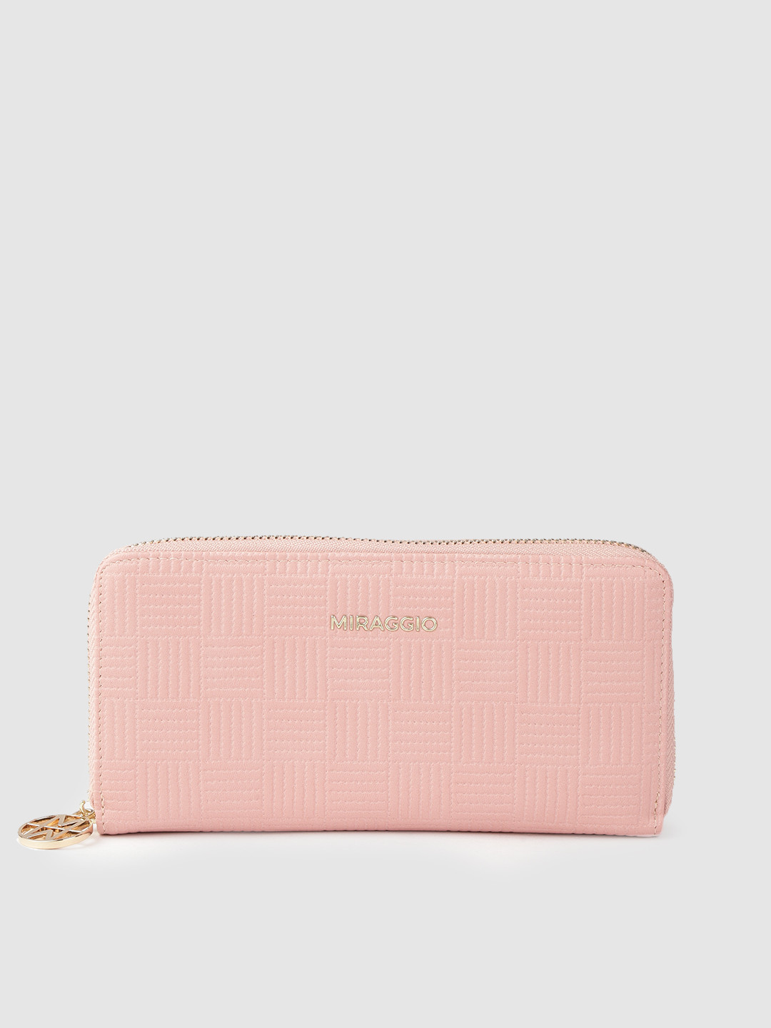 Buy MIRAGGIO Women Peach Coloured Textured Zip Around Wallet - Wallets ...