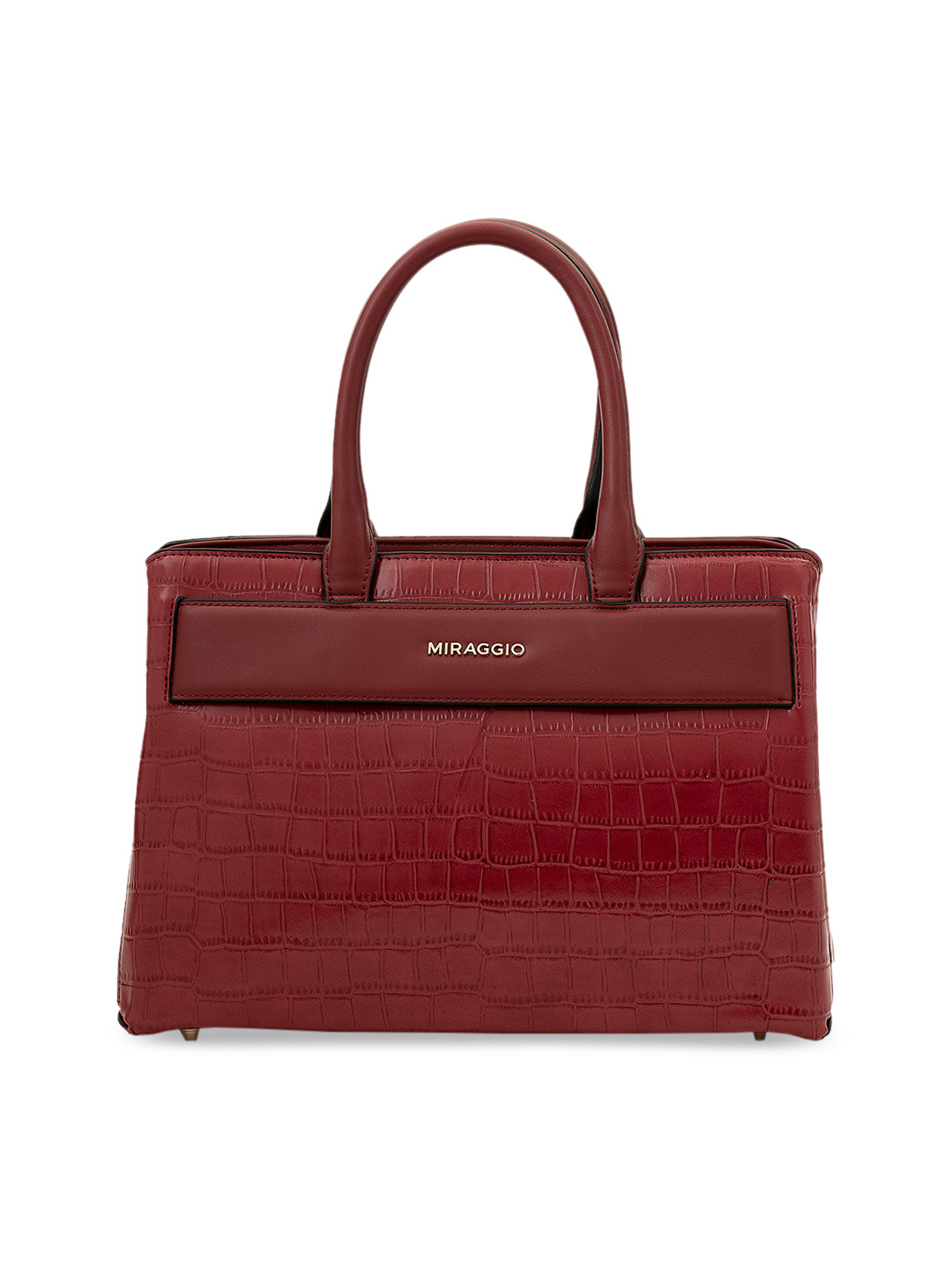 Buy MIRAGGIO Black Croc Textured Top Handle Bag With Sling Strap ...