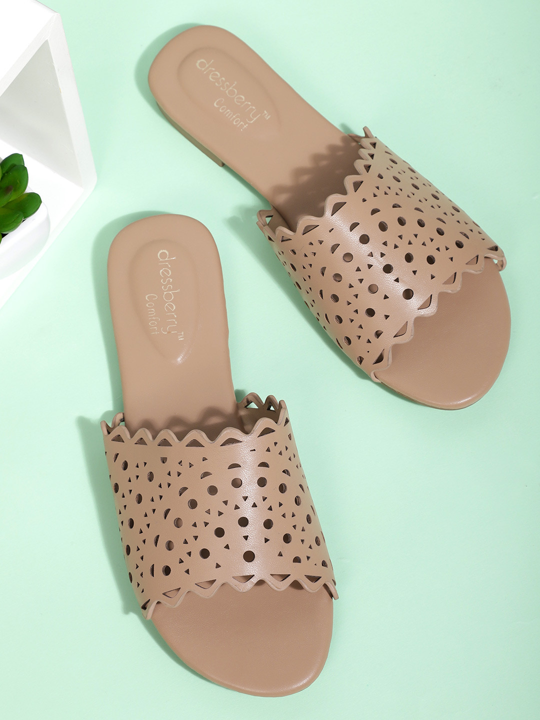 Buy DressBerry Women Beige Cut Out Design Open Toe Flats - Flats for ...