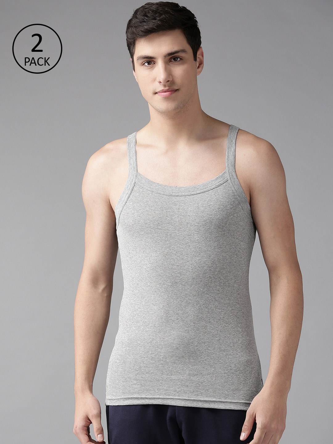 Buy U.S. Polo Assn. Men Pack Of 2 Grey Melange Solid Innerwear Vests ...