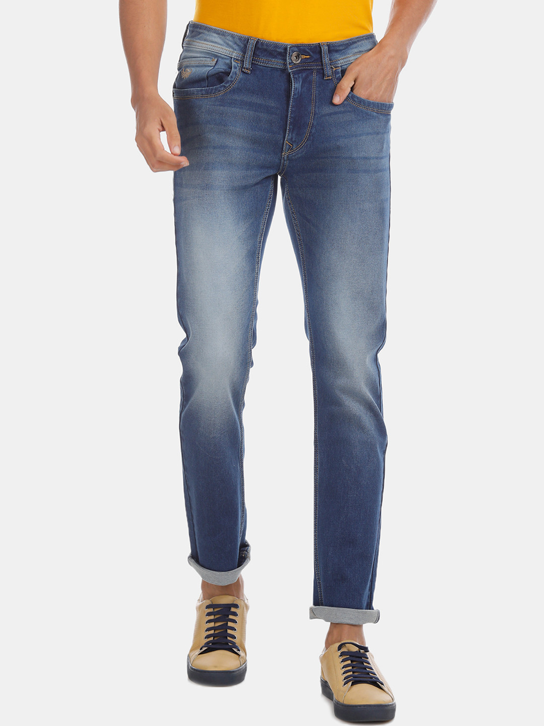 Buy Flying Machine Men Blue Tapered Fit Low Rise Clean Look Stretchable ...