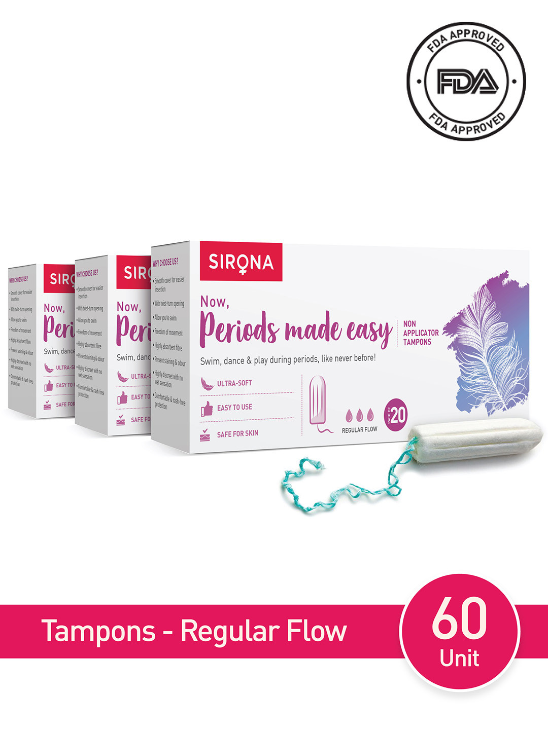Buy Sirona Pack Of 3 FDA Approved Digital Tampons (20 Tampon Each ...