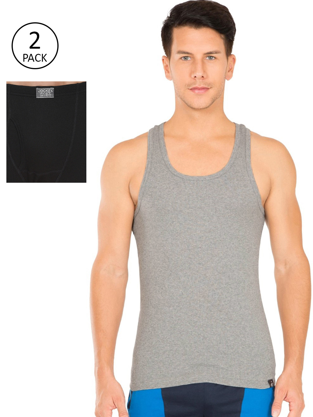 Buy Jockey Men Grey Melange Solid Innerwear Vest With Trunks ...