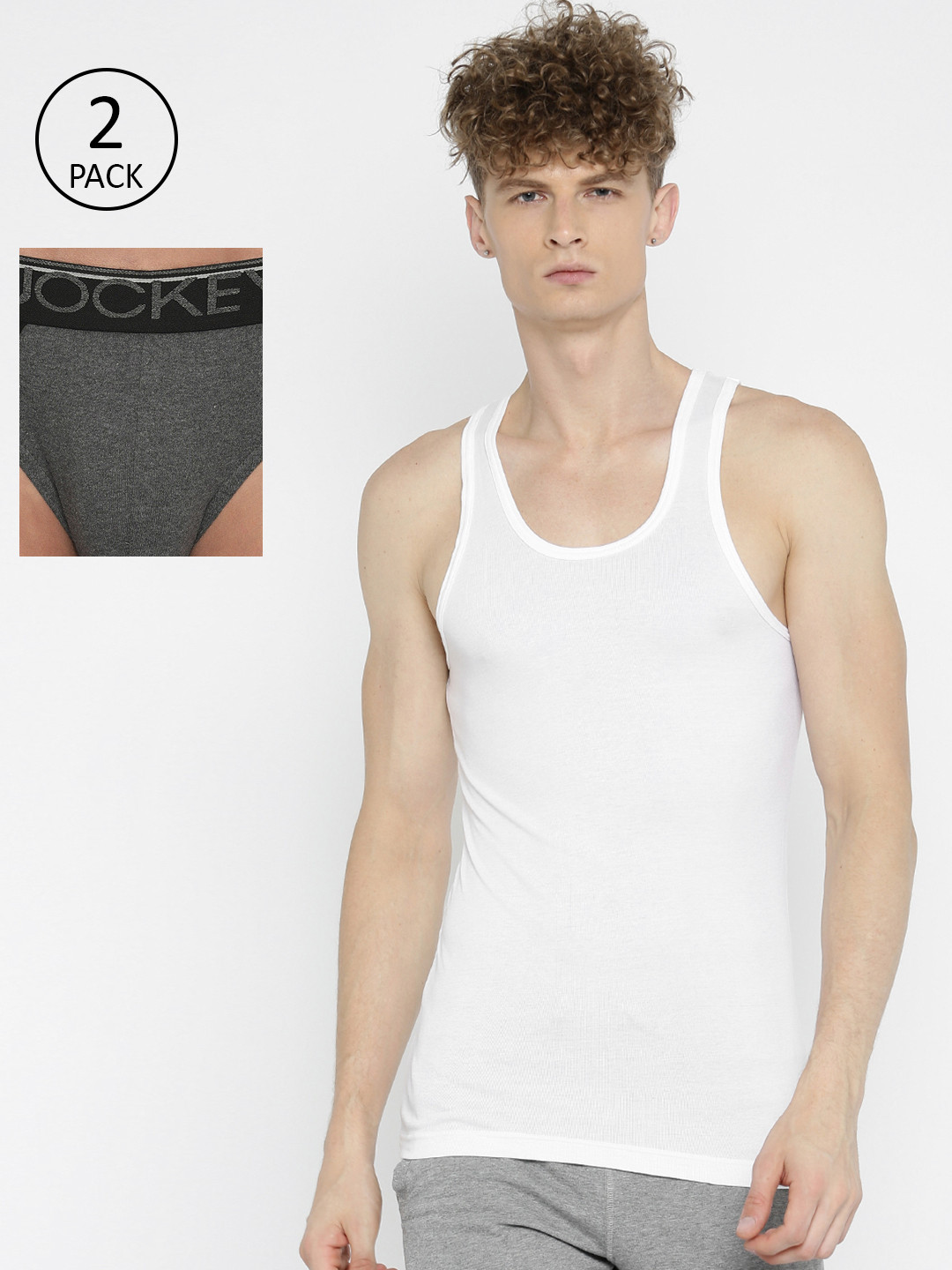 Buy Jockey Men White & Grey Solid Innerwear Vest With Brief - Innerwear ...