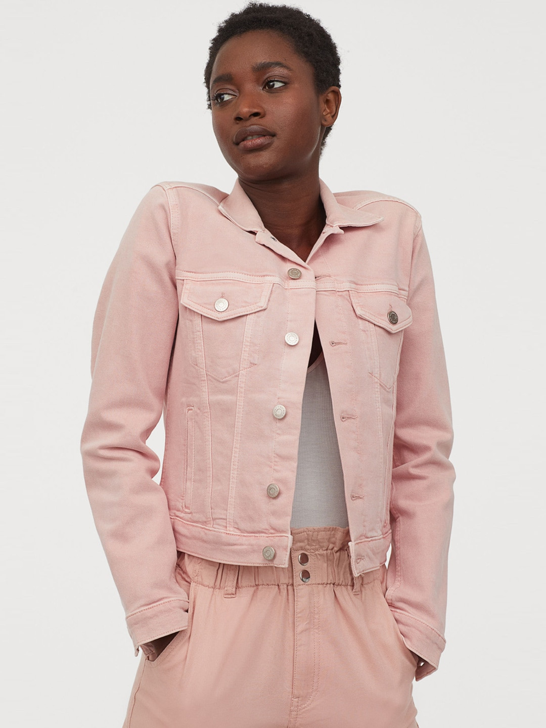 Buy H&M Women Pink Denim Sustainable Jacket - Jackets for Women ...
