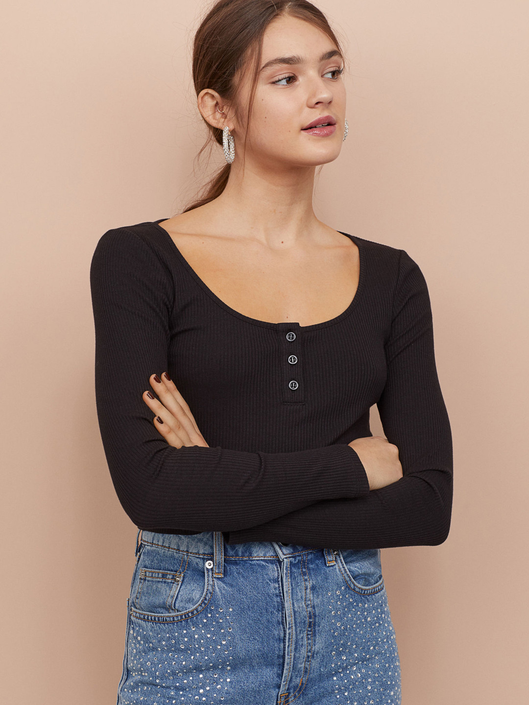 Buy H&M Women Black Cropped Jersey Top - Tops for Women 11801700 | Myntra