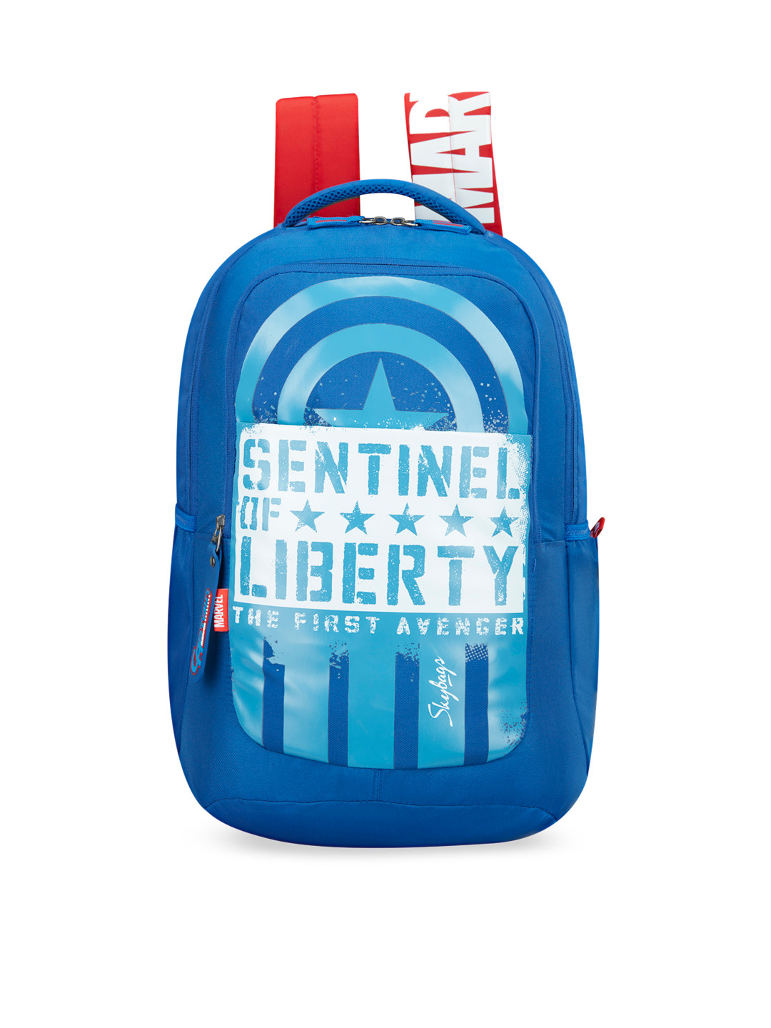 Buy Skybags Unisex Kids Blue & White Marvel Typography Backpack ...