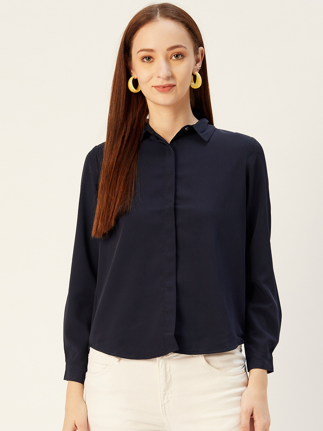 Buy Xpose Women Navy Blue Classic Regular Fit Solid Casual Shirt ...