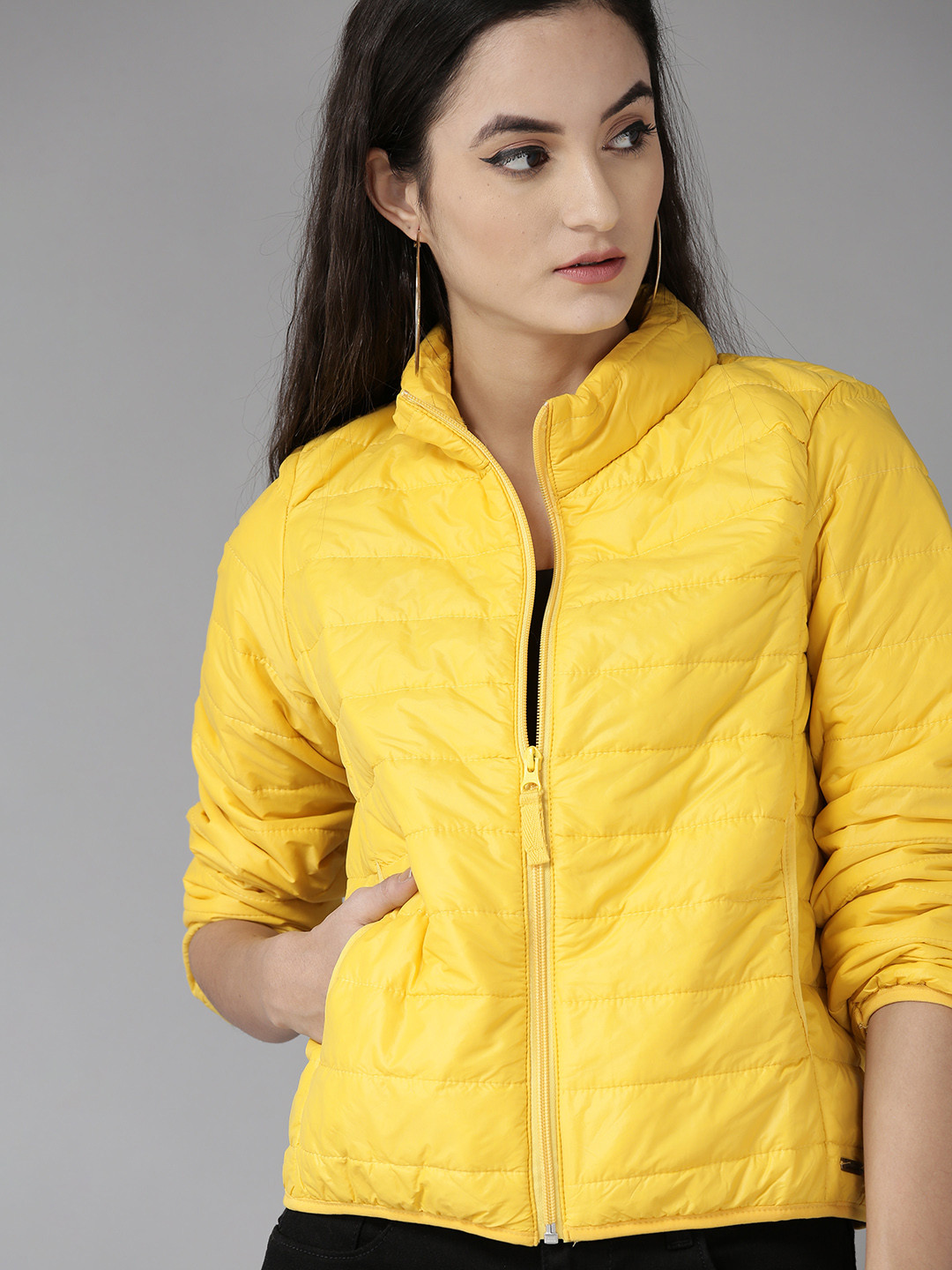 Buy Roadster Women Yellow Solid Lightweight Packable Jacket - Jackets ...