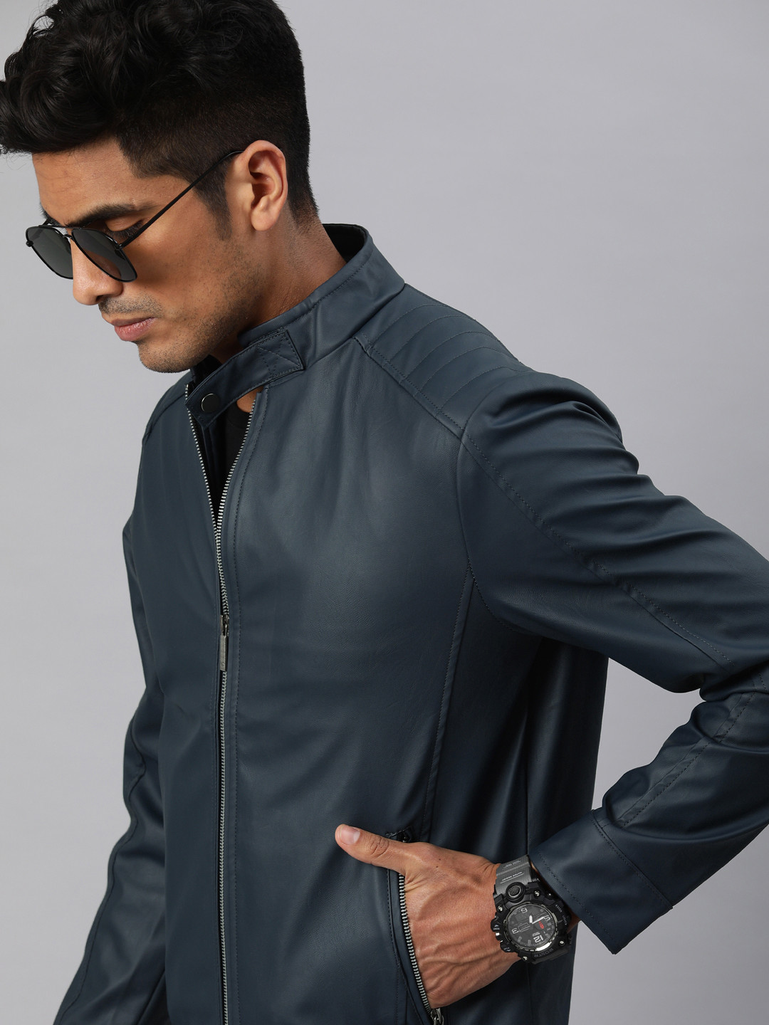 Buy WROGN Men Navy Blue Solid Tailored Jacket - Jackets for Men ...