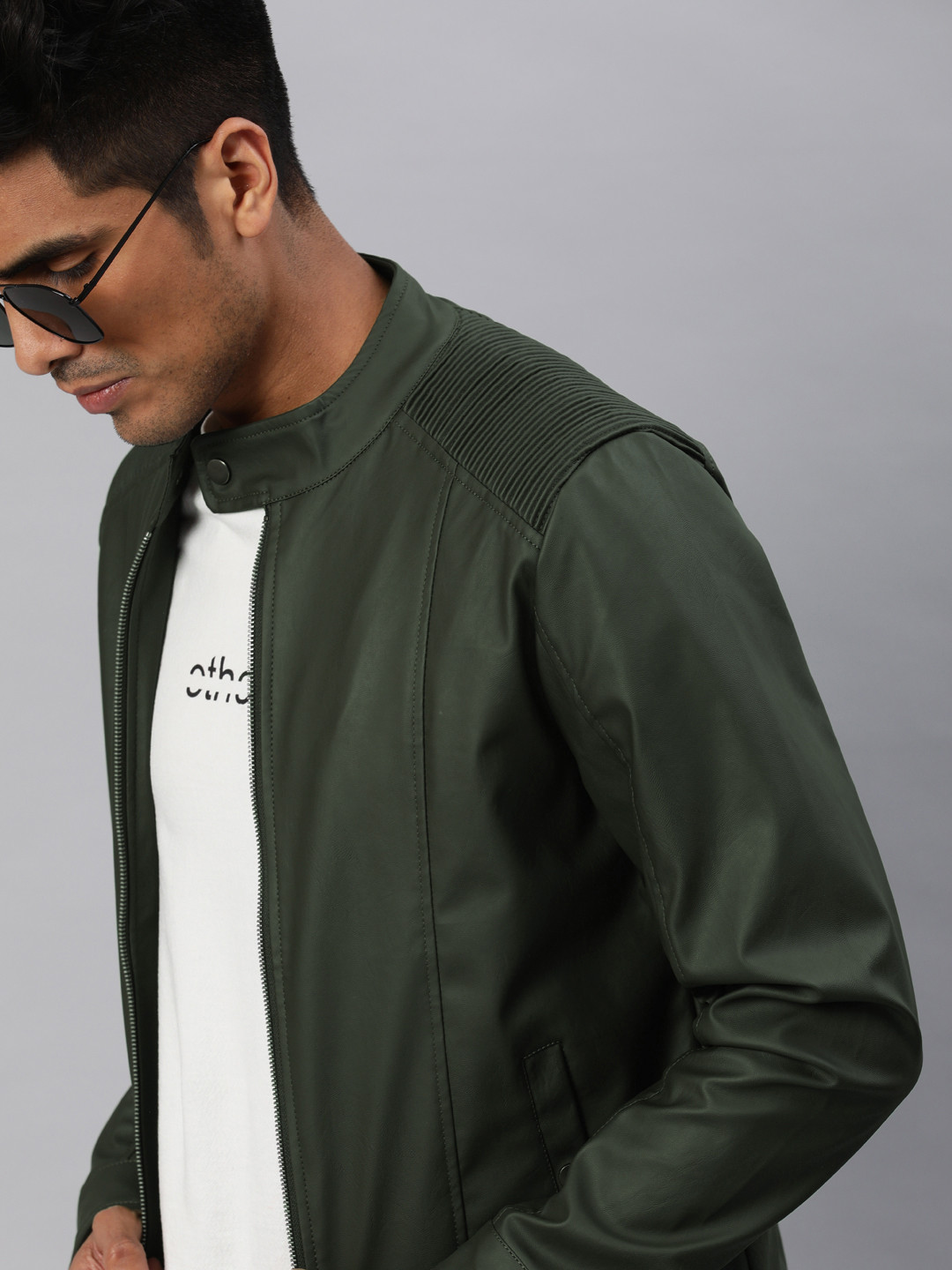 Buy WROGN Men Olive Green Solid Biker Jacket - Jackets for Men 11822132 ...