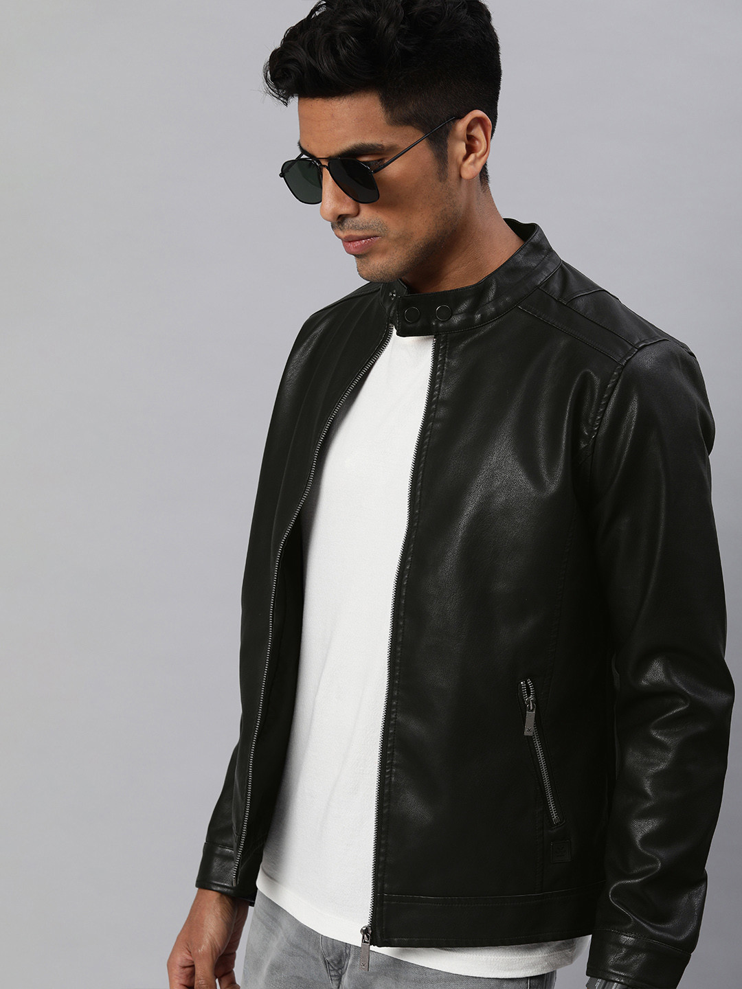 Buy WROGN Men Black Solid Biker Jacket - Jackets for Men 11822136 | Myntra