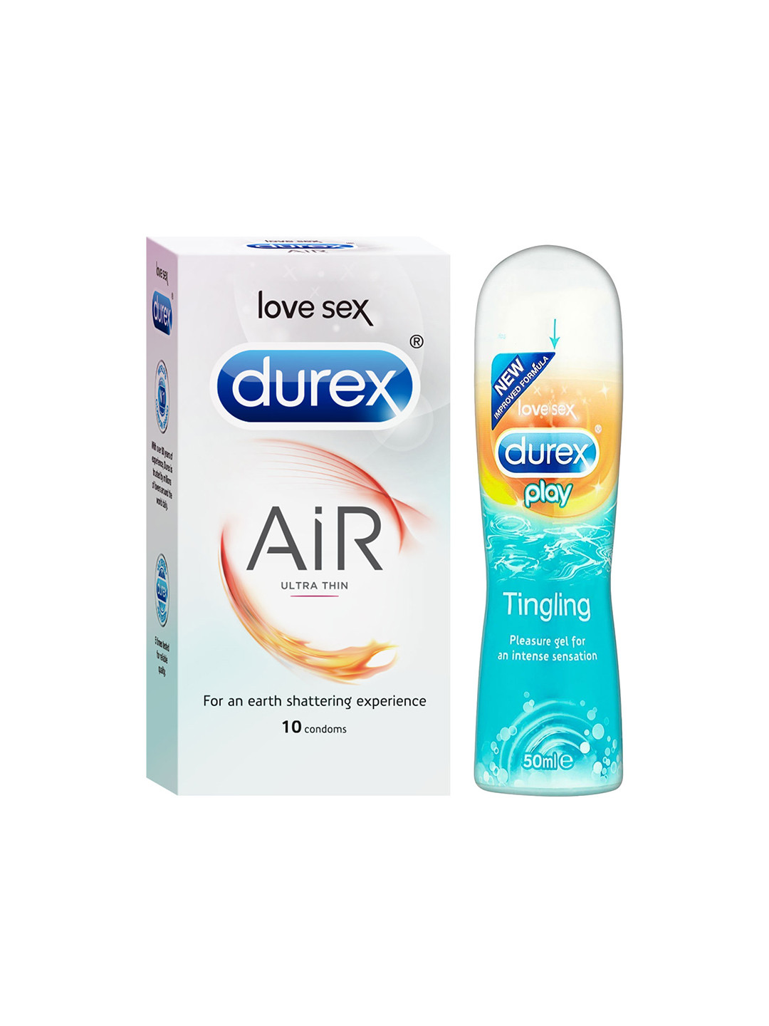 Buy Durex Pack Of Air Ultra Thin Condoms & Play Tingling Lubricant ...