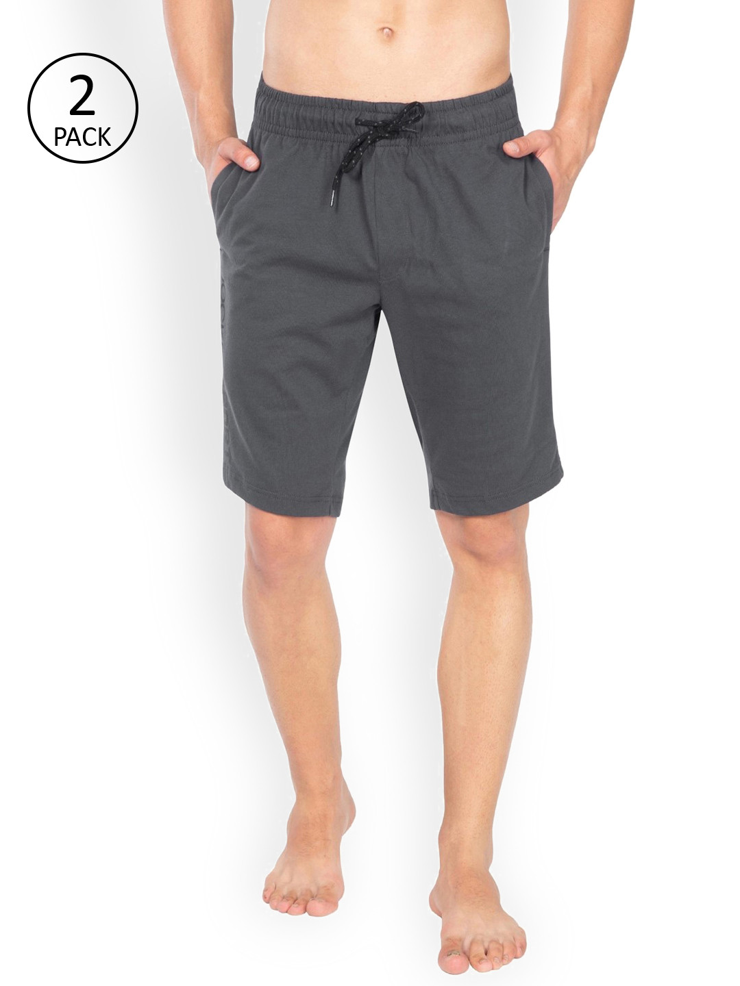 Buy Jockey Men Pack Of 2 Charcoal Grey Solid Lounge Shorts - Lounge ...