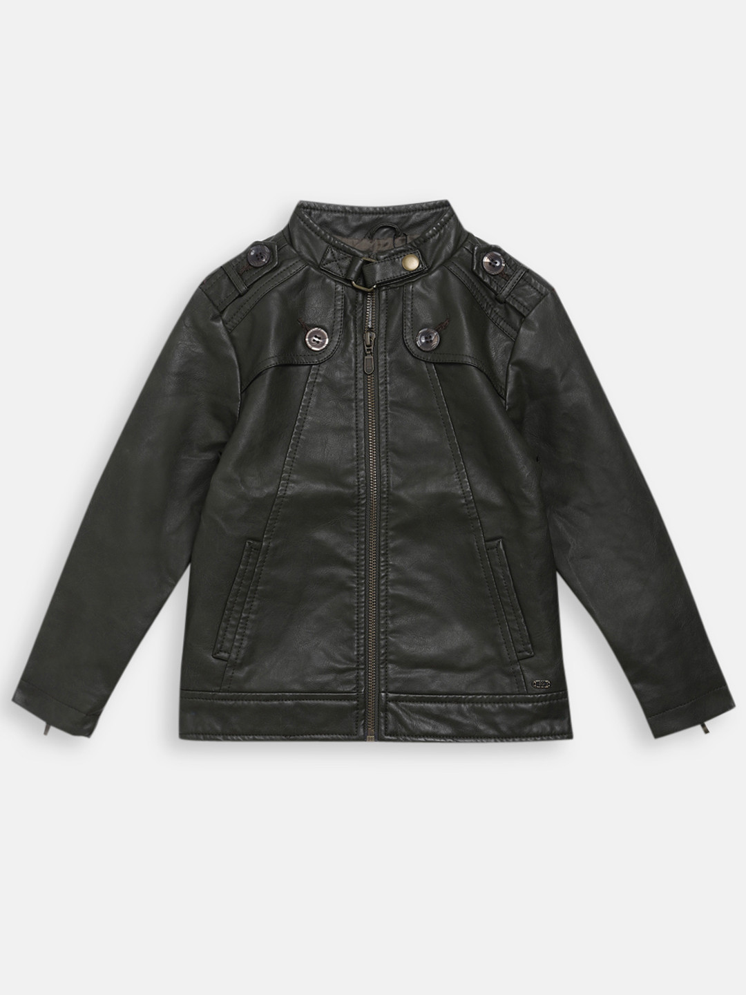 Buy Blue Giraffe Boys Olive Green Solid Biker Jacket - Jackets for Boys ...